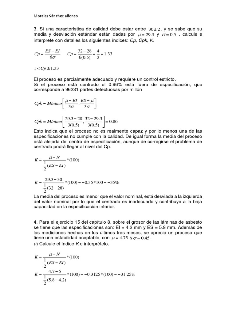 Ejercicios CP CPK CPM K | PDF | Estadísticas | Enseñanza de matemática