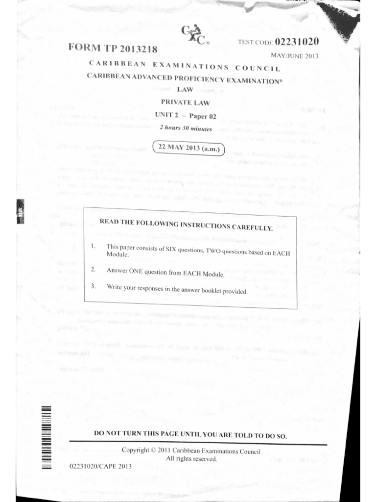 Cape Law Unit 2 - Paper 2 May 2013 | PDF