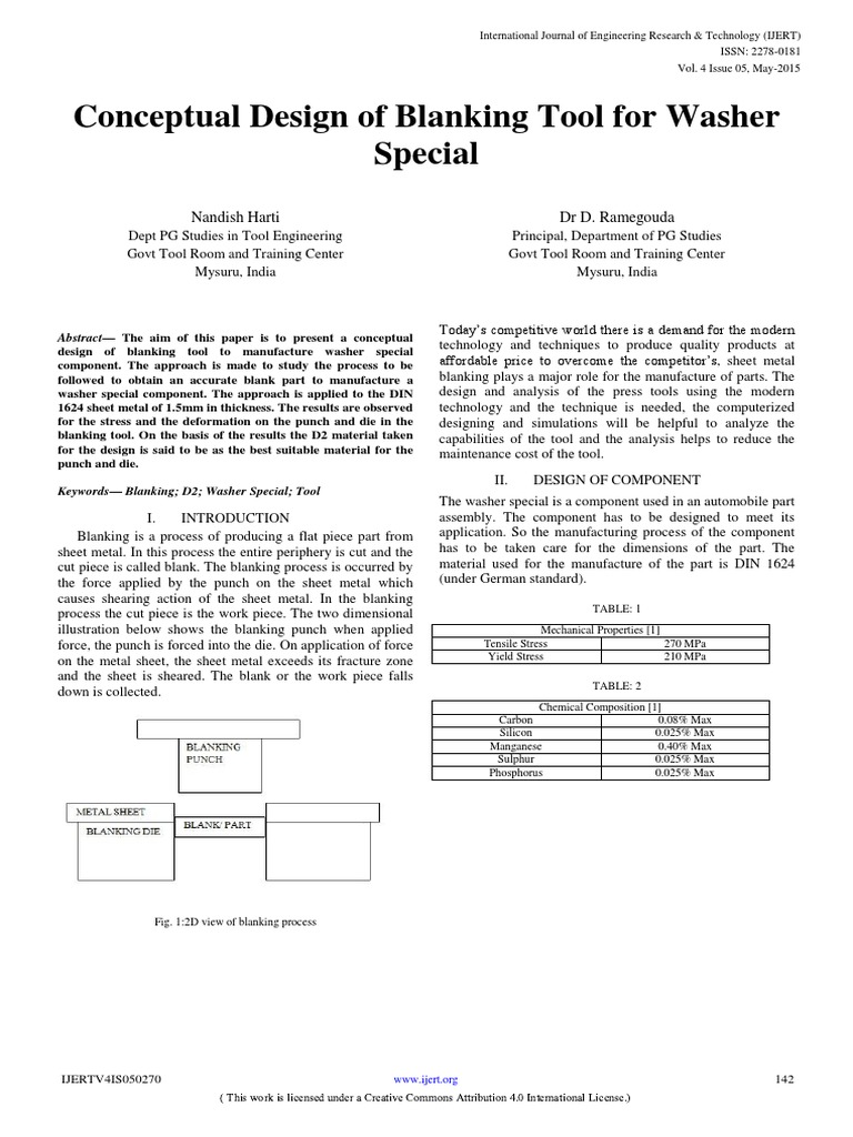 Blanking Tool Design for Washer Component | PDF | Sheet Metal | Steel