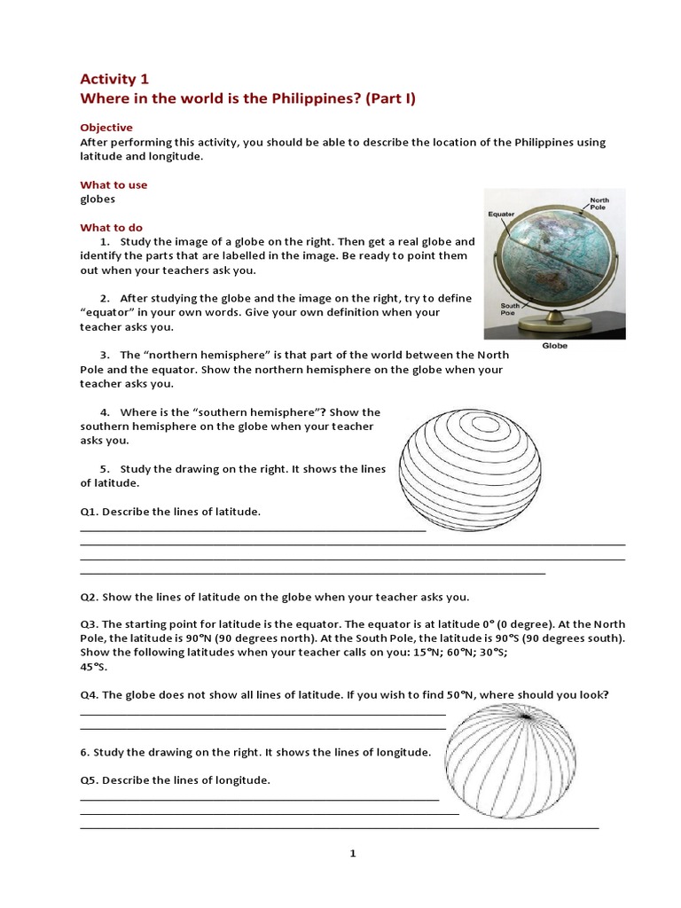 Coordinates Activity Sheet | PDF | Latitude | Longitude