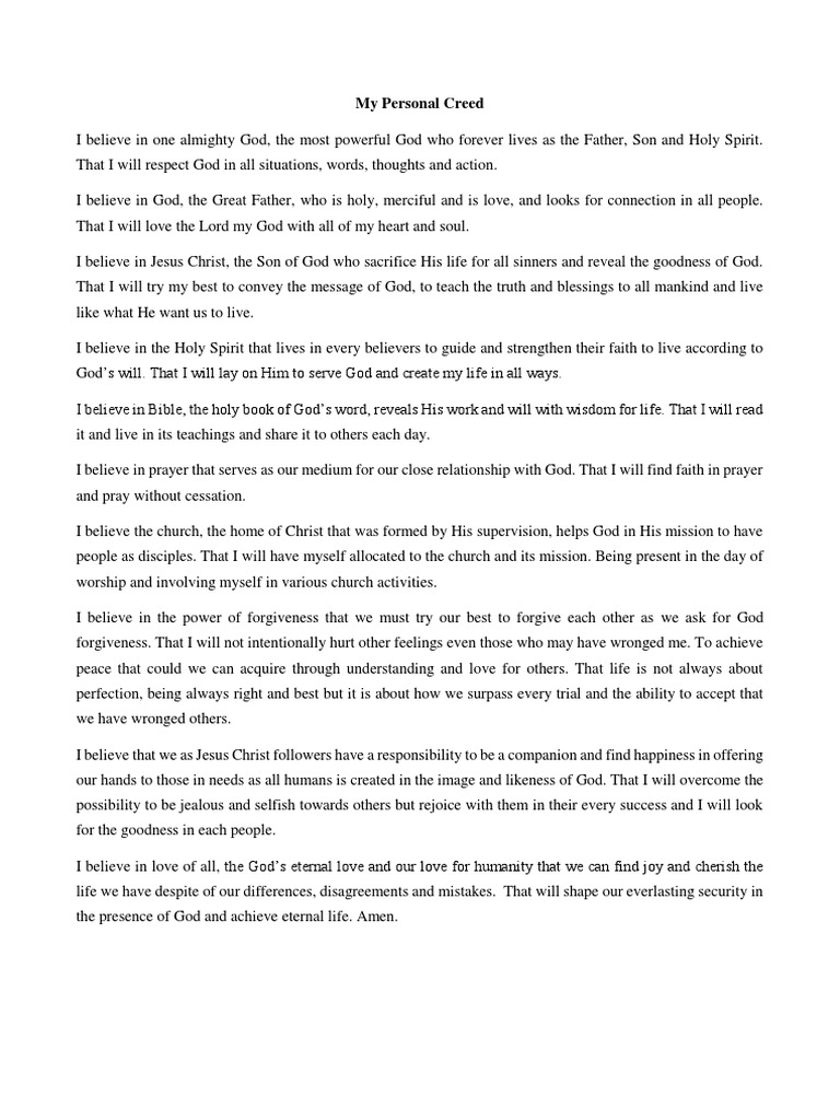 My Personal Creed | PDF | God | Forgiveness