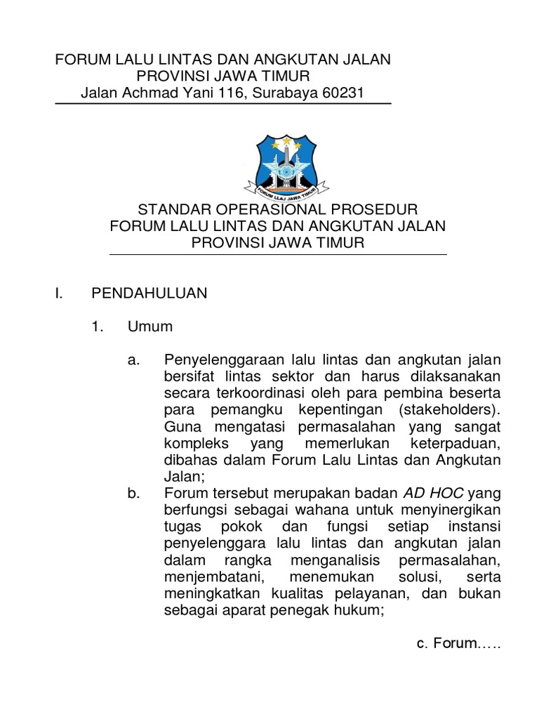 SOP Forum LLAJ Prov. Jatim | PDF | Teknologi & Rekayasa