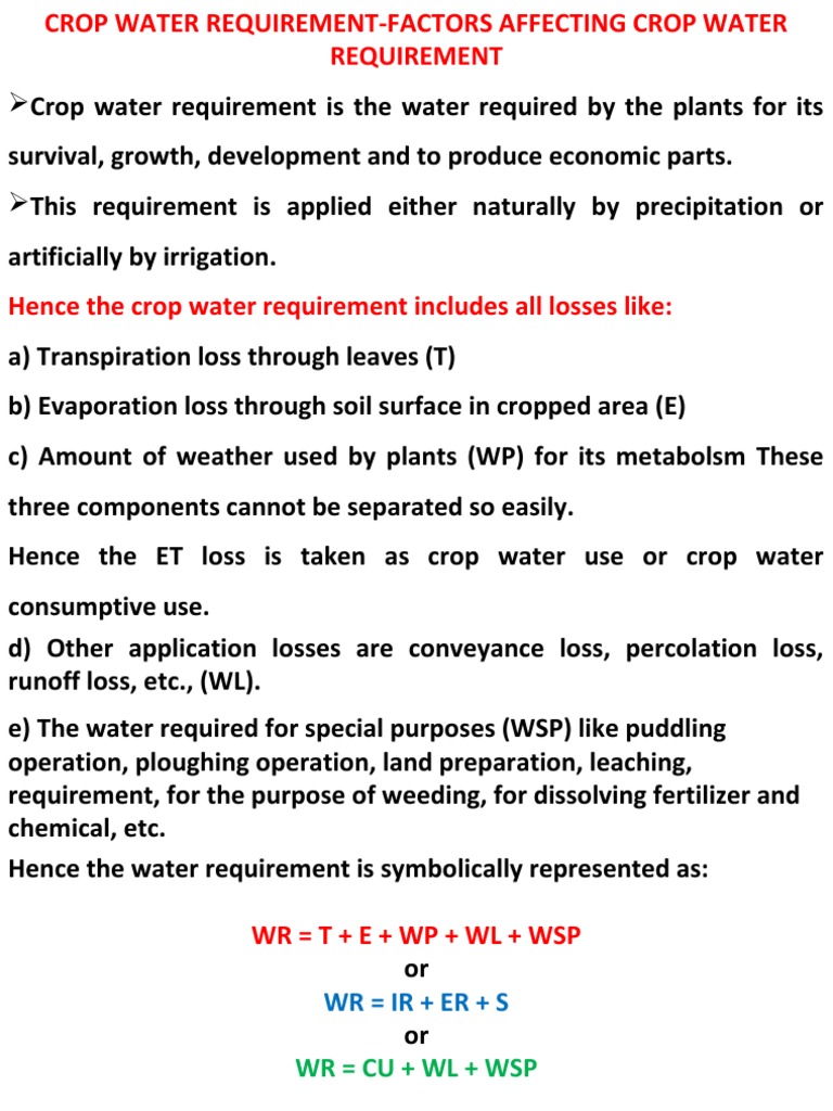 Crop Water Requirement and Influencing Factors | PDF | Soil | Irrigation