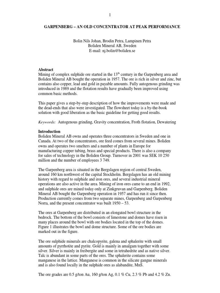 Garpenberg 20030407 | PDF | Mill (Grinding) | Mining