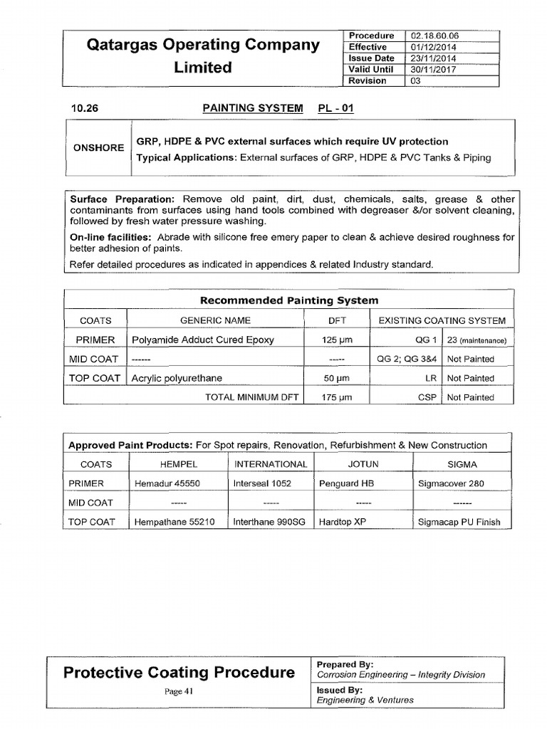 Protective Coating Procedure for GRP, HDPE & PVC External Surfaces ...