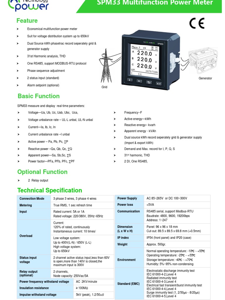 SPM33 Data Sheet V2 | PDF | Ac Power | Electric Power