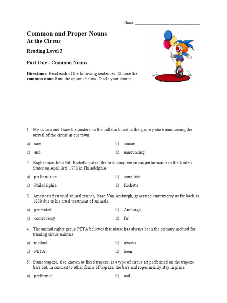Common and Proper Nouns at the Circus | PDF | Ringling Bros. And Barnum ...