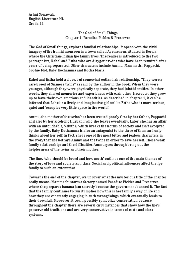 The God of Small Things - Chapter 1 Summary | PDF