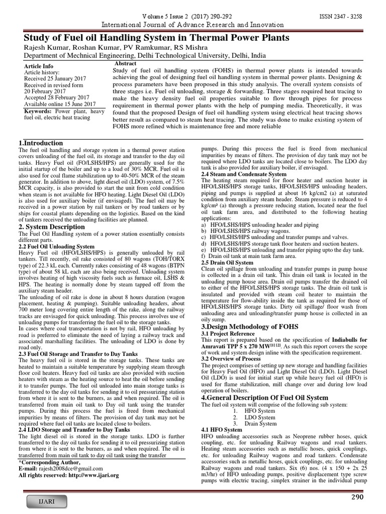 Fuel Oil Handling System | PDF | Fuel Oil | Steam