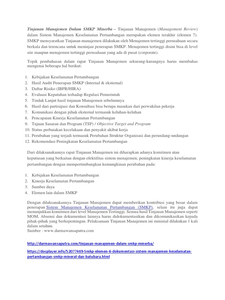 Tinjauan Manajemen Dalam SMKP Minerba | PDF | Komputer | Teknologi & Rekayasa