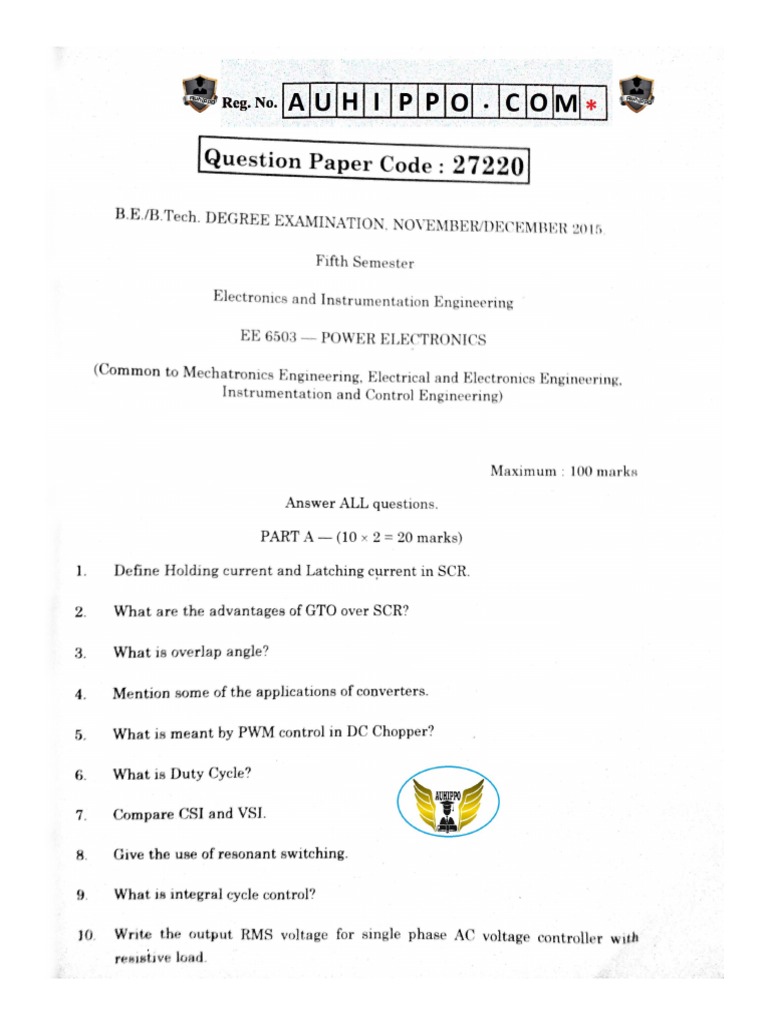 Power Electronics Exam Paper | PDF | Rectifier | Power Inverter