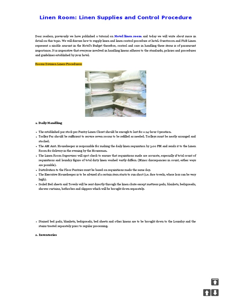 Hotel Linen Room - How To Supply Linen and Linen Control Procedures ...