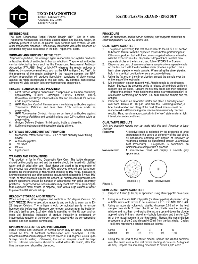 Teco RPR Package Insert | PDF | Blood Plasma | Infection