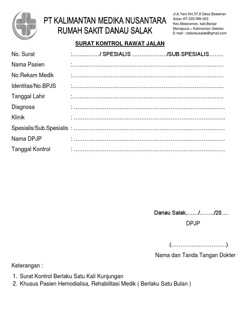 Surat Kontrol Rawat Jalan | PDF