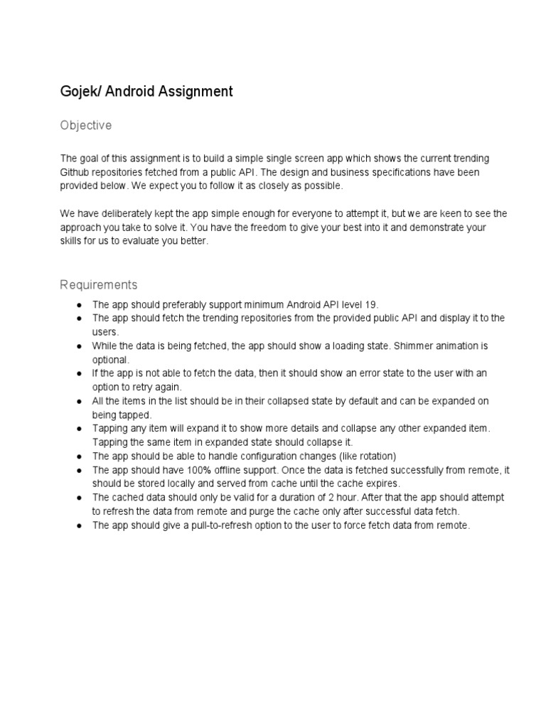 Coding Assignment Pdf Mobile App Application Programming Interface