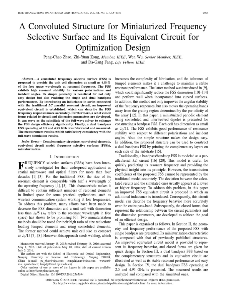 A Convoluted Structure For Miniaturized Frequency Selective Surface and ...