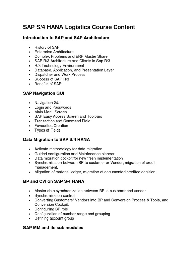 An Overview of the Key Course Content and Projects for SAP S/4 HANA ...
