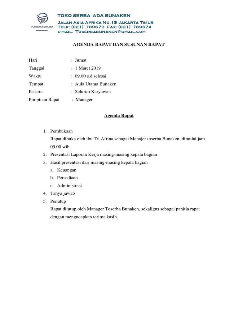 Agenda Rapat Dan Susunan Rapat | PDF