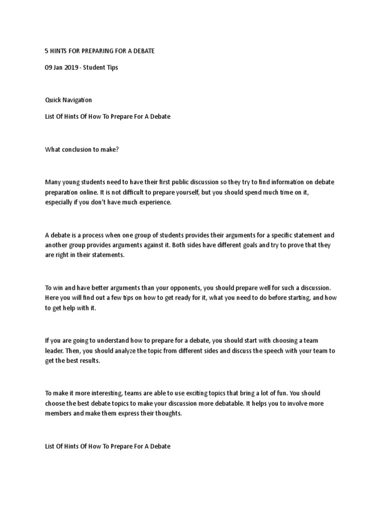 Preparation For Debate | PDF | Argument | Time Management