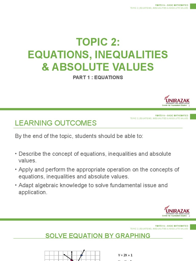 Topic 2 - Equations, Inequalities and Absolute Values | PDF ...