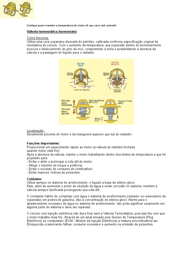 Funcionamento da Válvula Termostática | PDF | Motor de Combustão ...