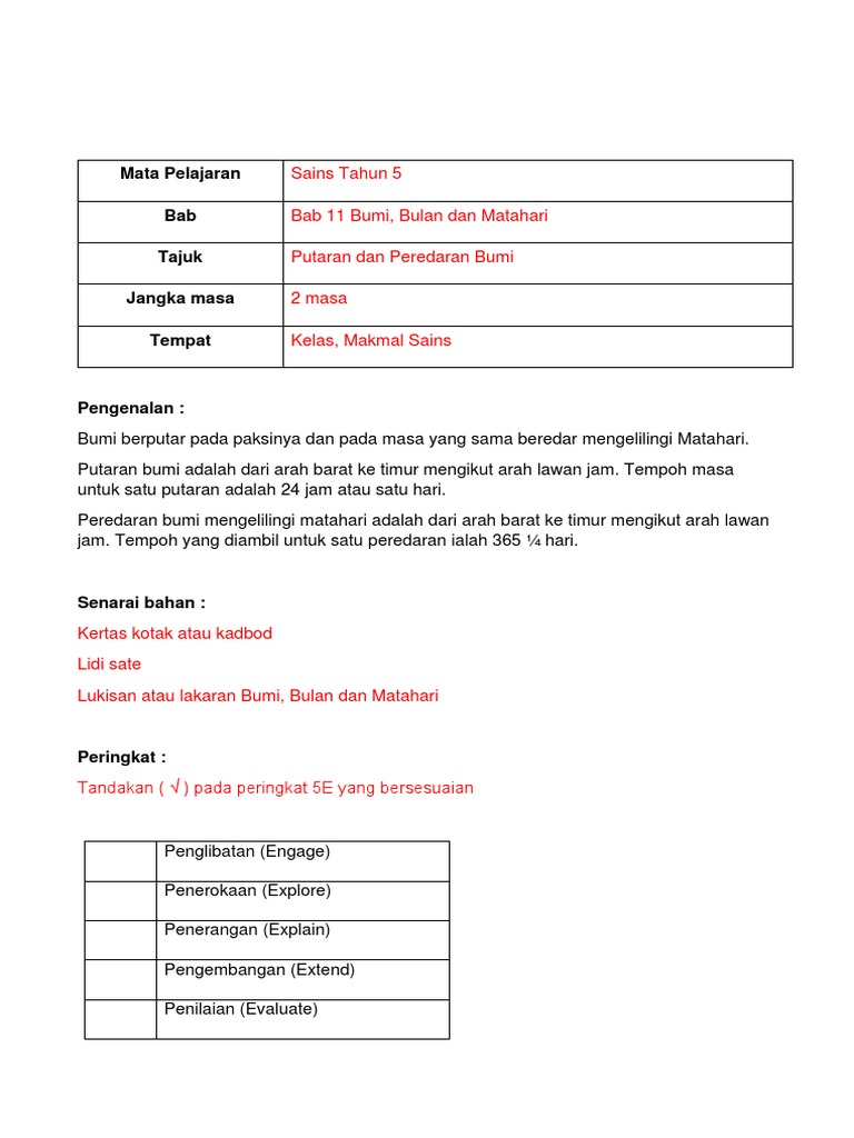 Sains: Putaran & Peredaran Bumi | PDF