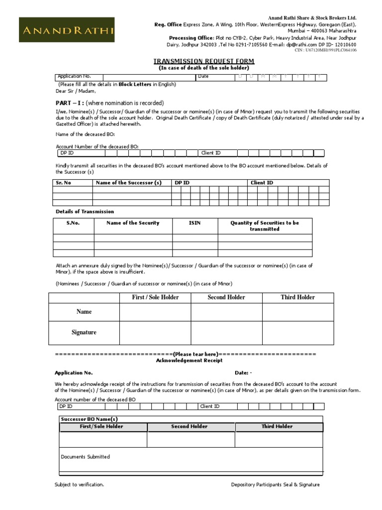 CDSL Closure Transfer and Transmission Form | PDF | Financial Markets ...