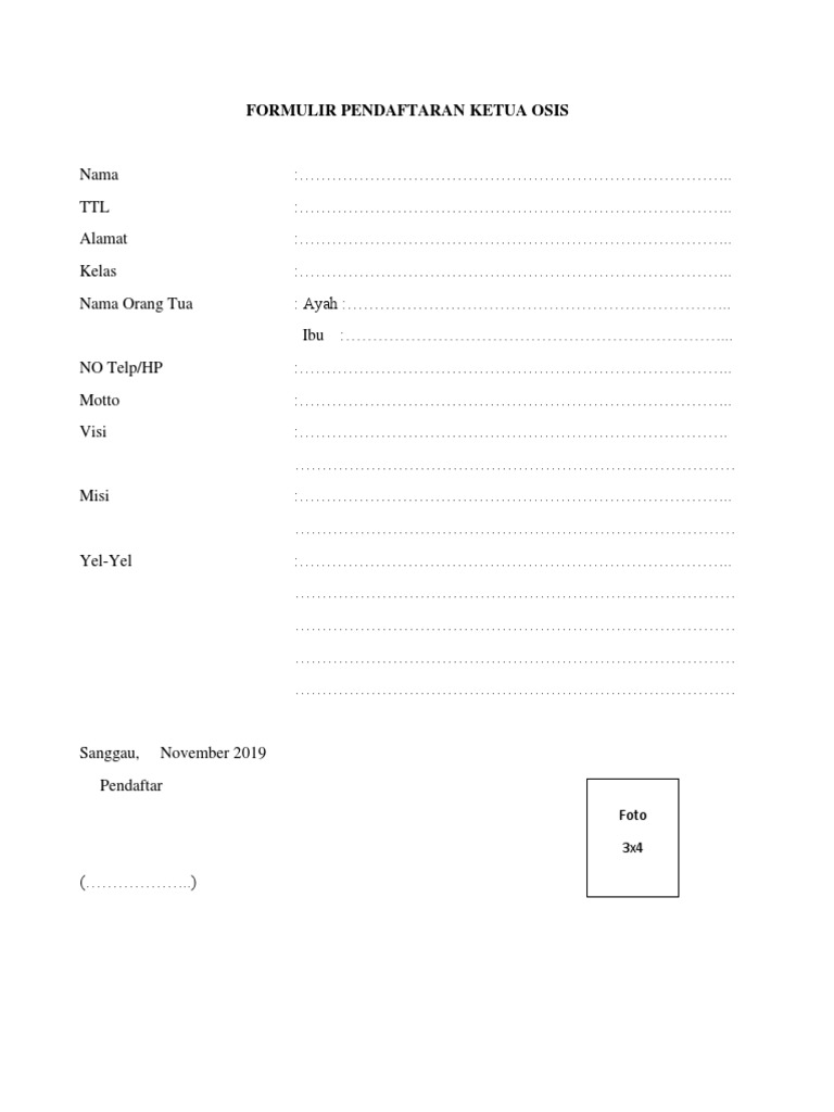Formulir Pendaftaran Ketua Osis | PDF