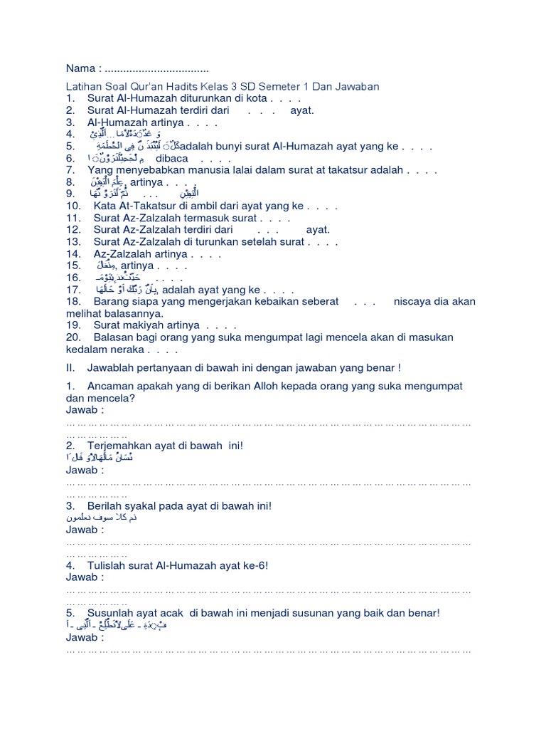 Latihan Soal Qurdis Kelas 3 | PDF