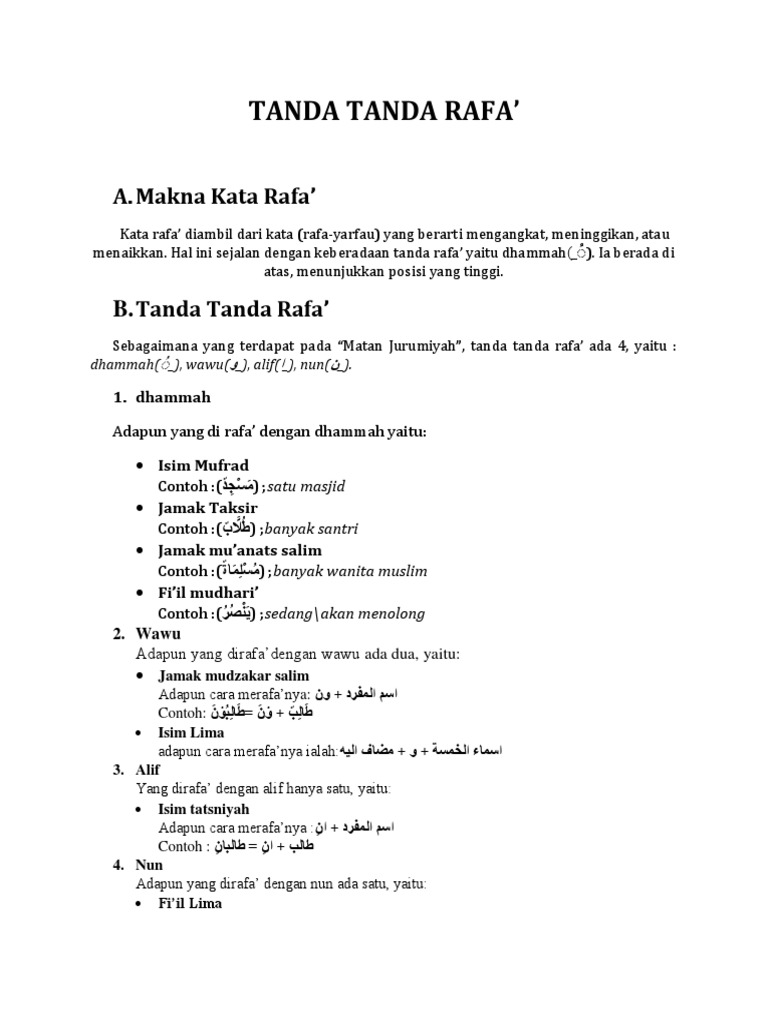 Tanda-Tanda Rafa' dalam Ilmu Nahwu | PDF