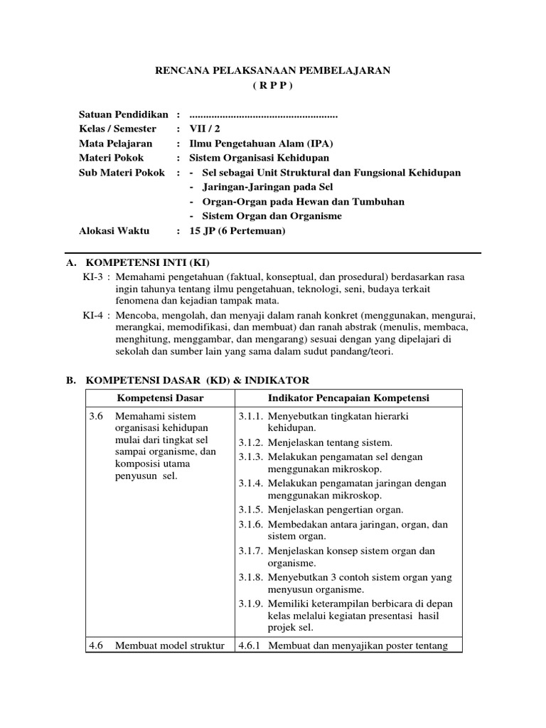 RPP K13 IPA SMP Kelas 7 | PDF