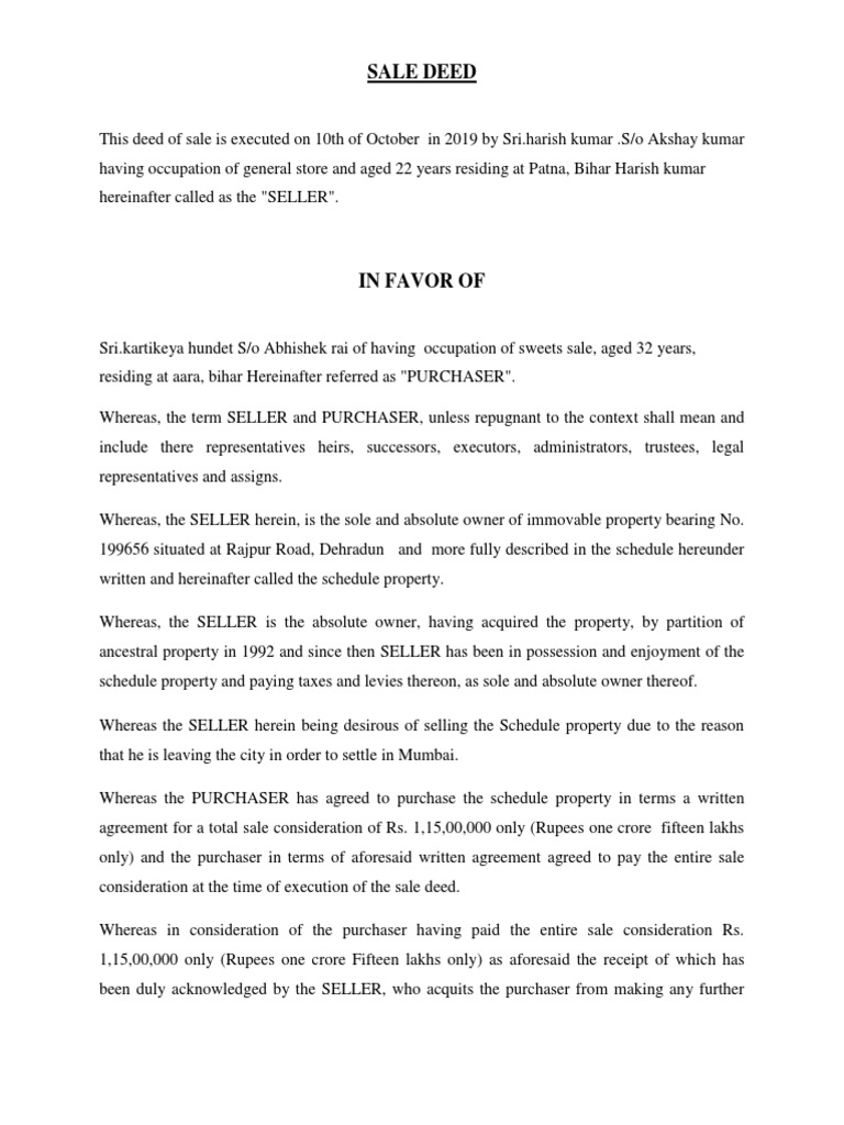 Sale Deed | Download Free PDF | Deed | Covenant (Law)