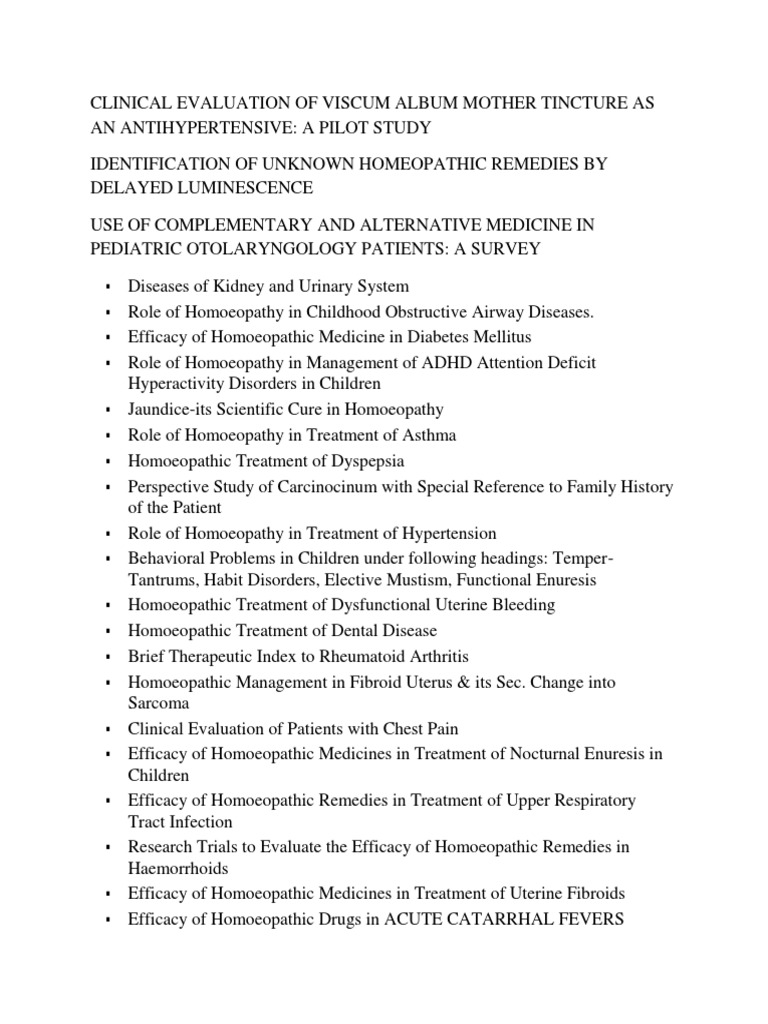 Exploring a Wide Range of Potential Research Topics within Homeopathy ...