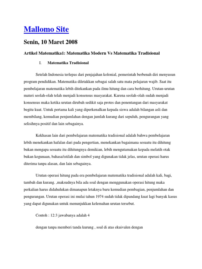 Matematika: Tradisional vs Modern | PDF