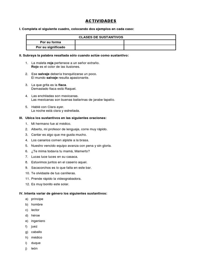 ACTIVIDADES Sustantivo | PDF | Libros para adolescentes | Clásicos