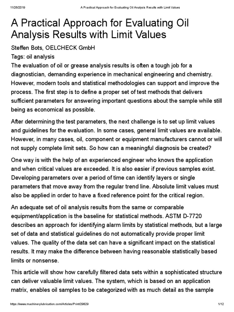 A Practical Approach For Evaluating Oil Analysis Results With Limit ...