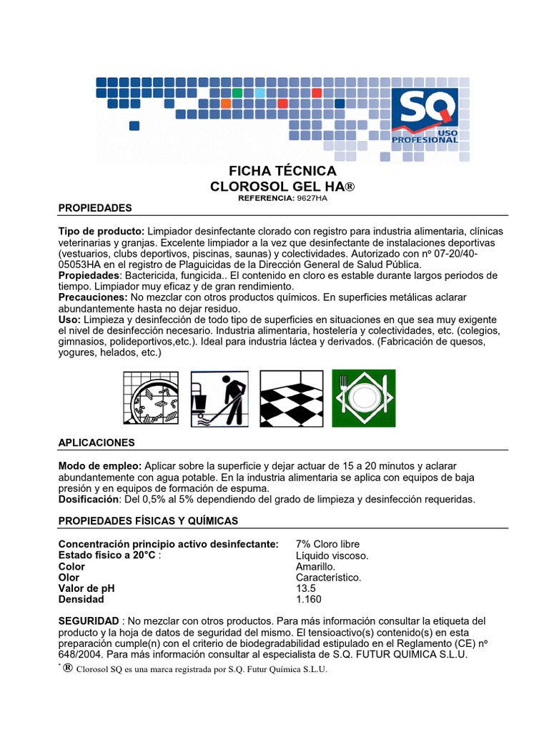 Ficha Tecnica Cloro en Gel | PDF | Desinfectante | Cloro