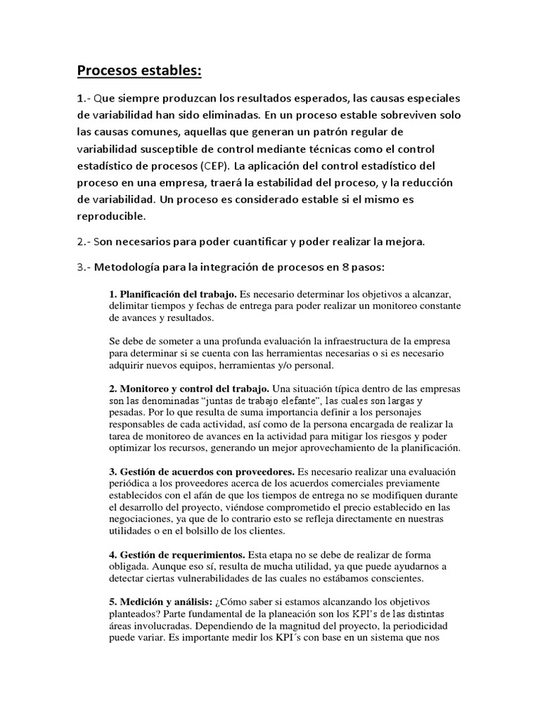 Procesos Estables | PDF | Planificación | Business