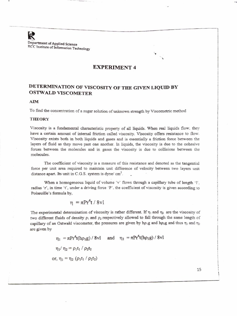 Chemistry Lab Manual | PDF | Viscosity | Ph
