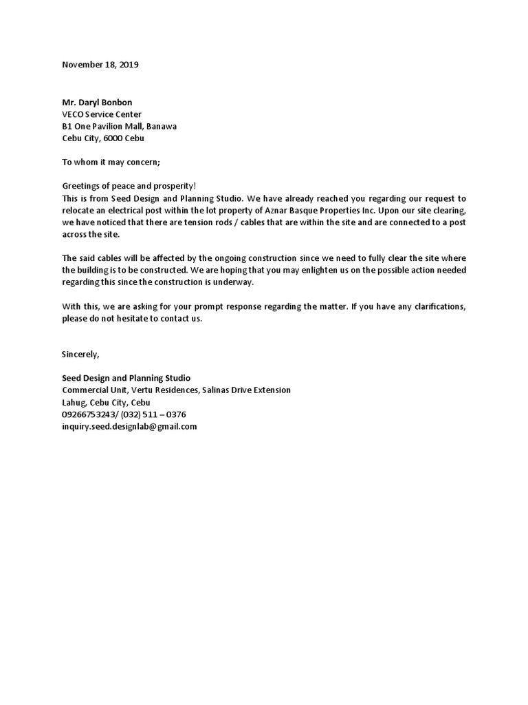 Request Letter to Veco - 191118