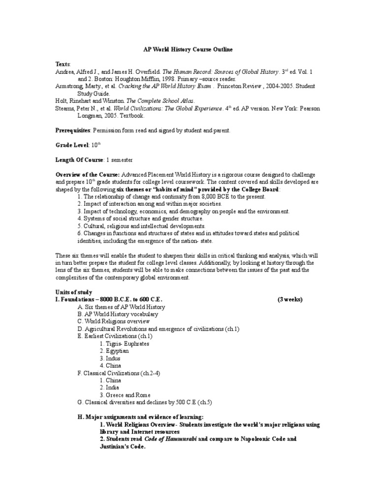 AP World History Course Outline | PDF | World History | Homework
