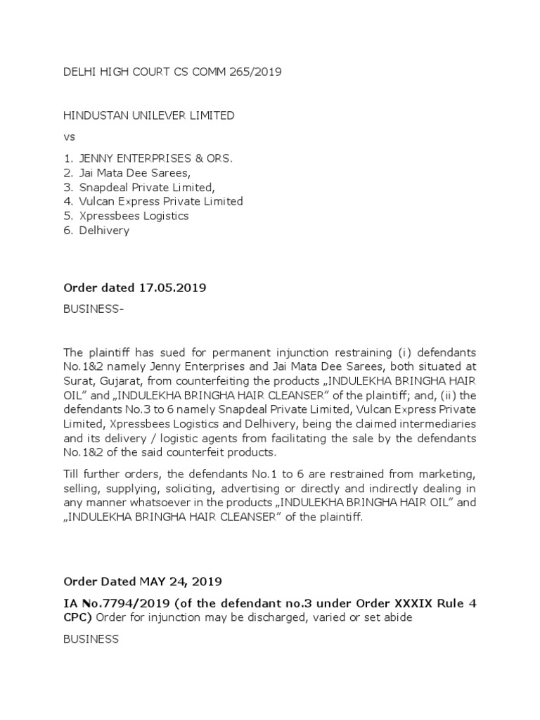 Case Study On HUL Vs Snapdeal | PDF | Civil Law (Common Law) | Lawsuit