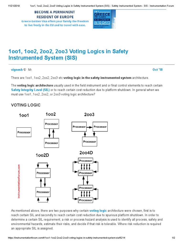 1oo1, 1oo2, 2oo2, 2oo3 Voting Logics in Safety Instrumented System (SIS ...