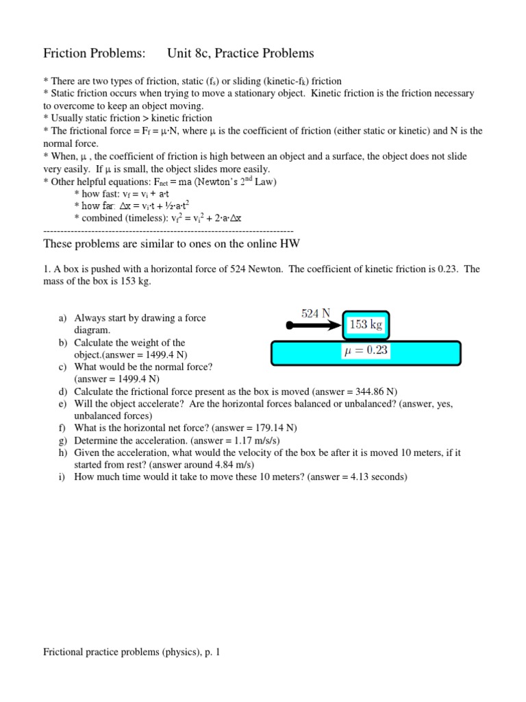 Frictional Forces Practice Problems | PDF | Friction | Force