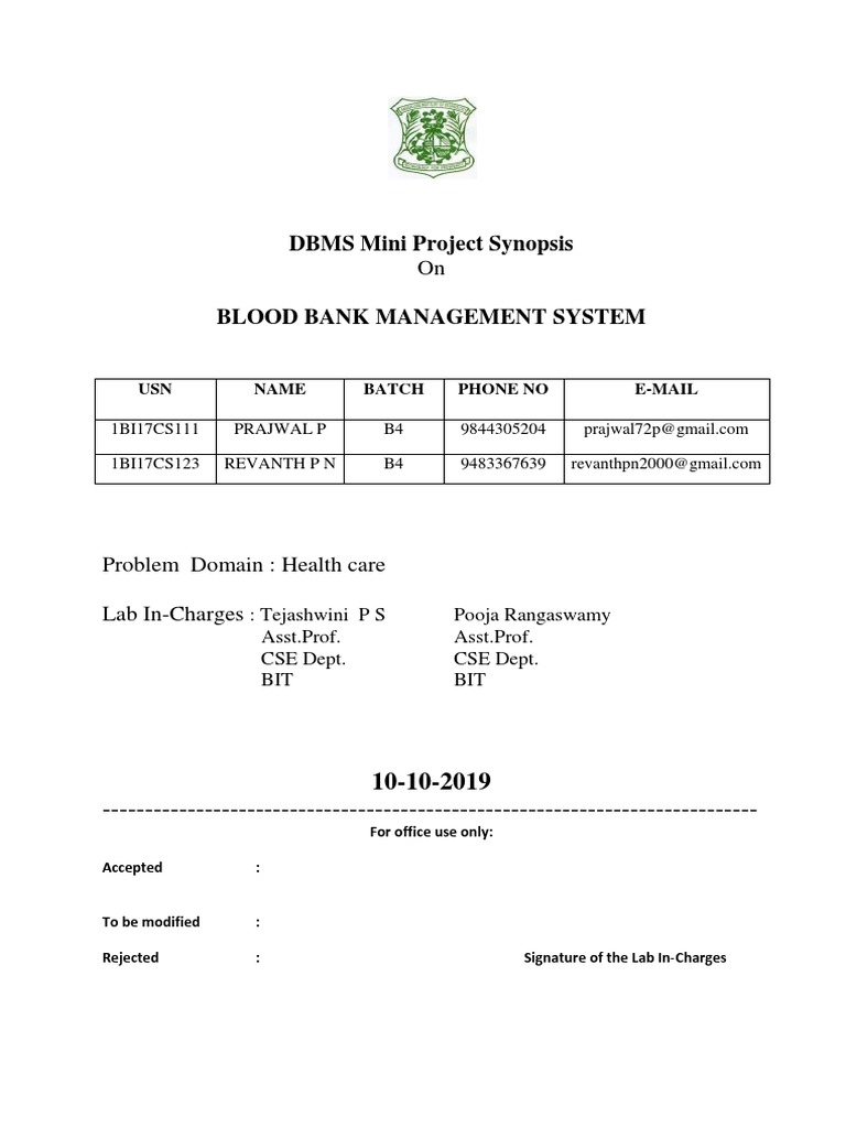 Dbms Synopsis | Download Free PDF | Blood Donation | Databases