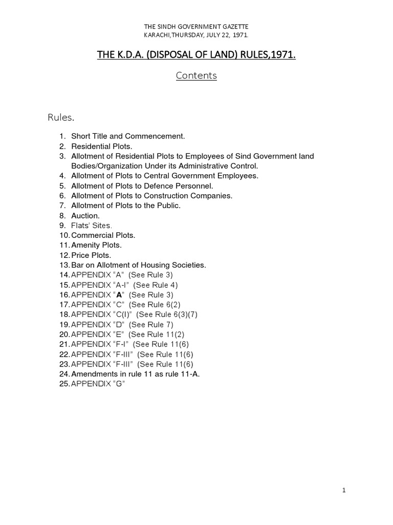 KDA Land Disposal Rules 1971 | PDF | Auction | Islamabad