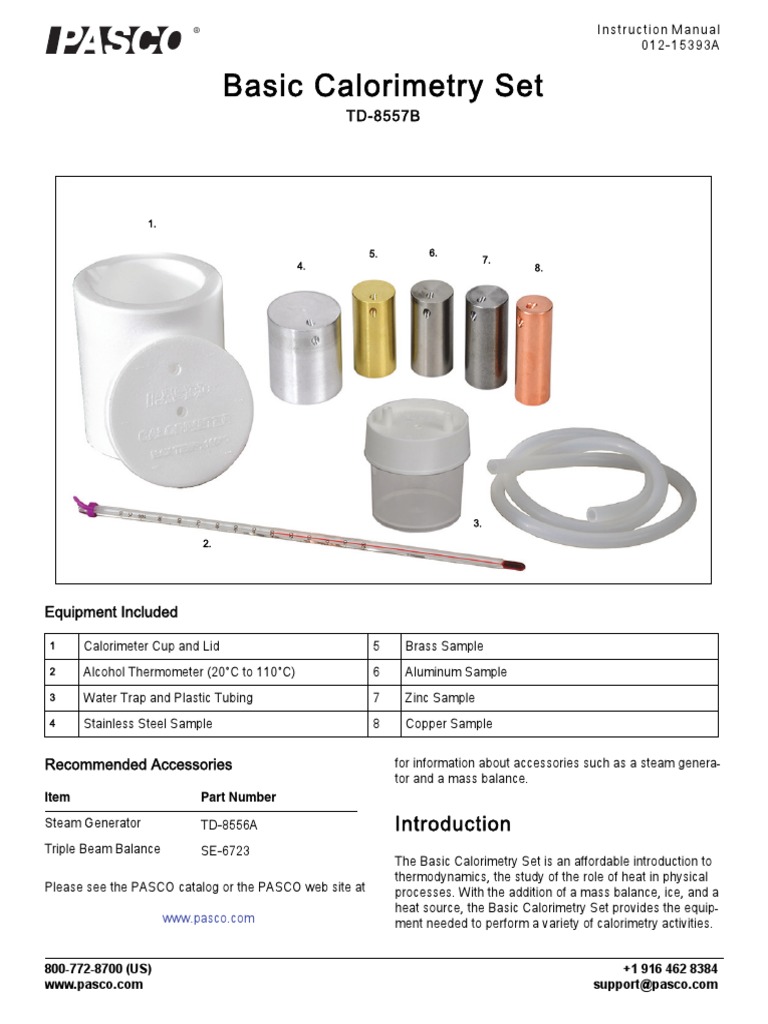 Basic Calorimetry Set Manual TD 8557B | PDF | Heat | Ice