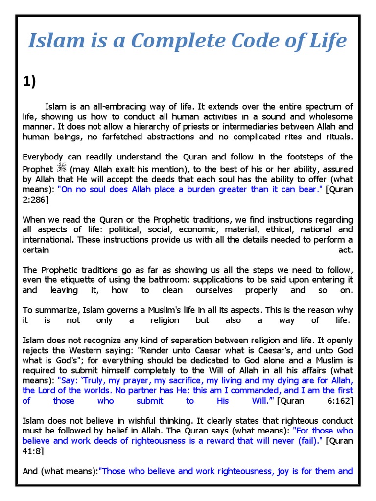 Islam Is A Complete Code of Life | PDF | God In Islam | Hadith