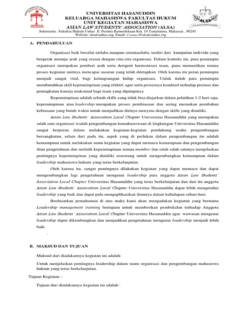 Format Proposal ALSA UNIVERSITAS HASANUDDIN | PDF
