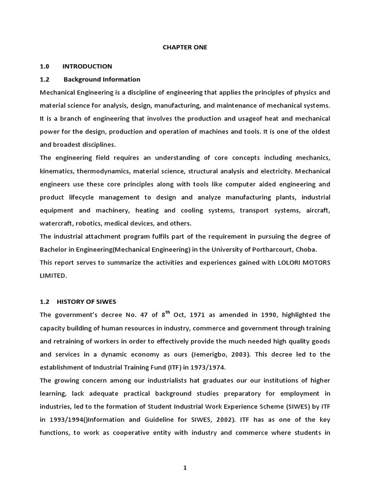 Mechanical Engineering SIWES Report | PDF | Internal Combustion Engine ...